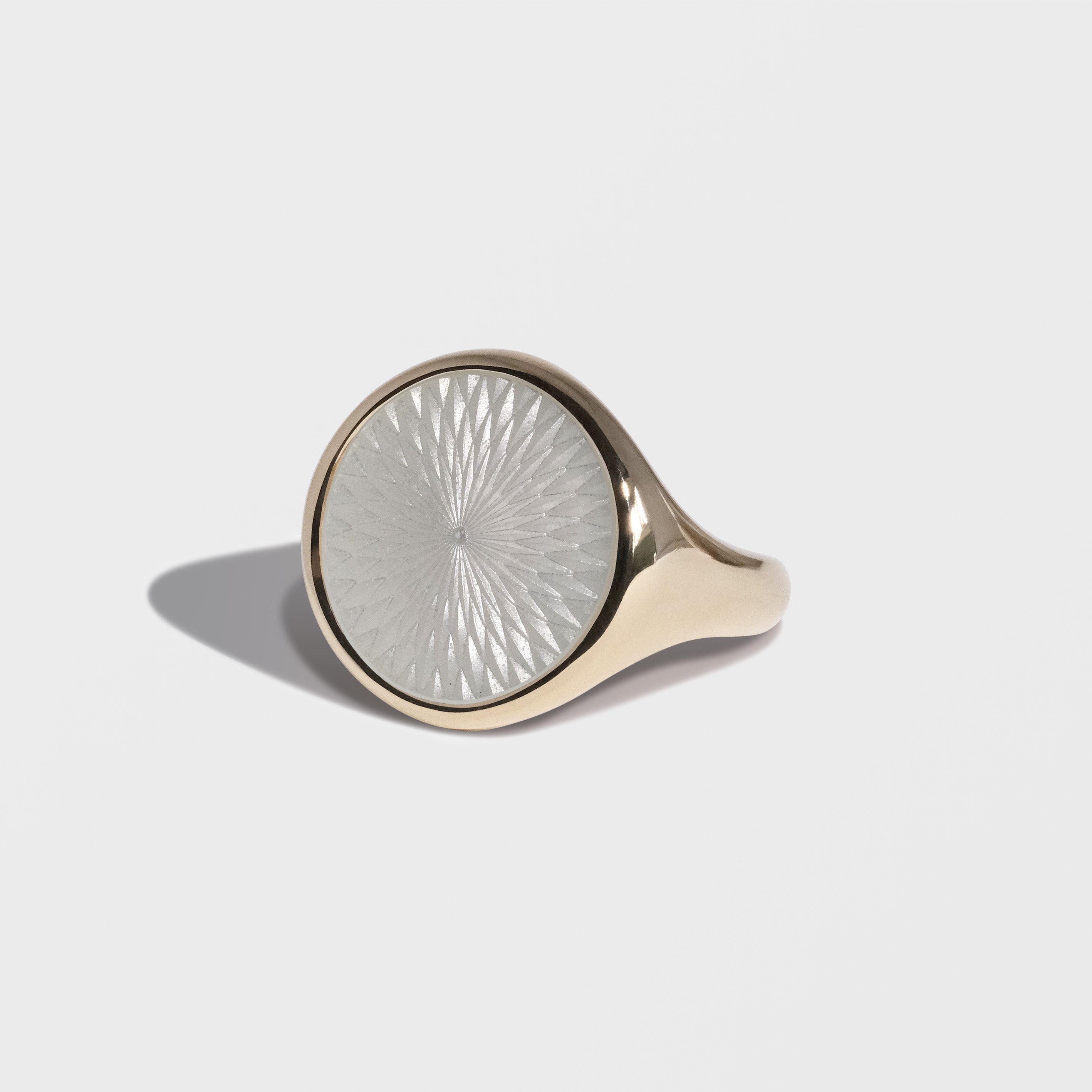 WHITE GLASS ENAMEL GOLD SIGNET RING – Ferian